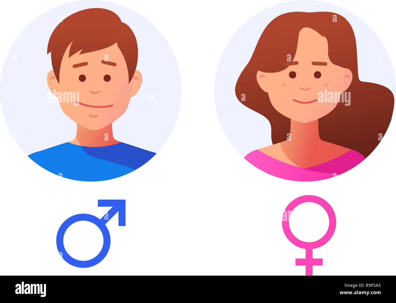 Male and female face isolated on white background. User avatar. Flat ...