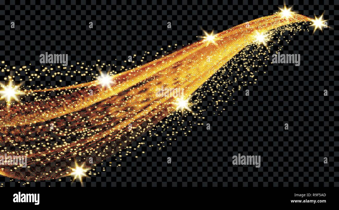 Comet, meteor, trail space ship. Golden wave design element with ...