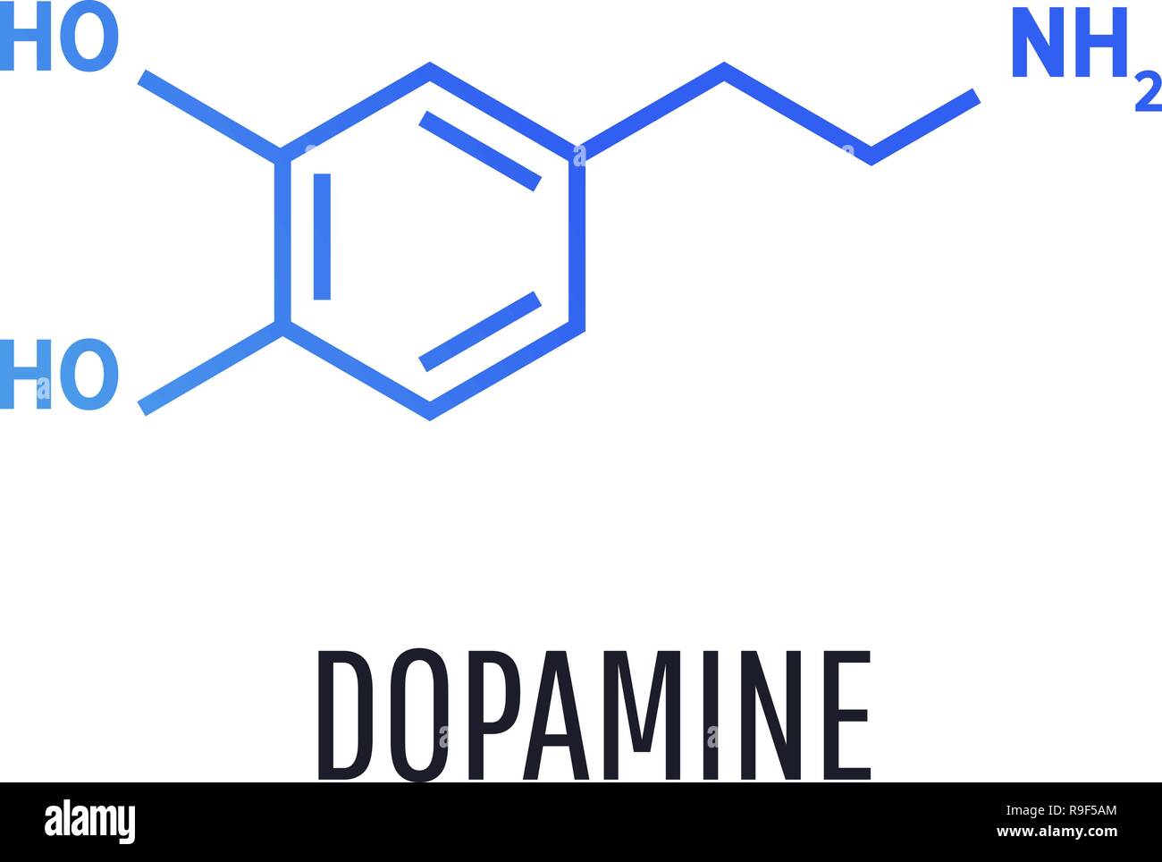 Dopamine molecular chemical formula isolated on white background ...