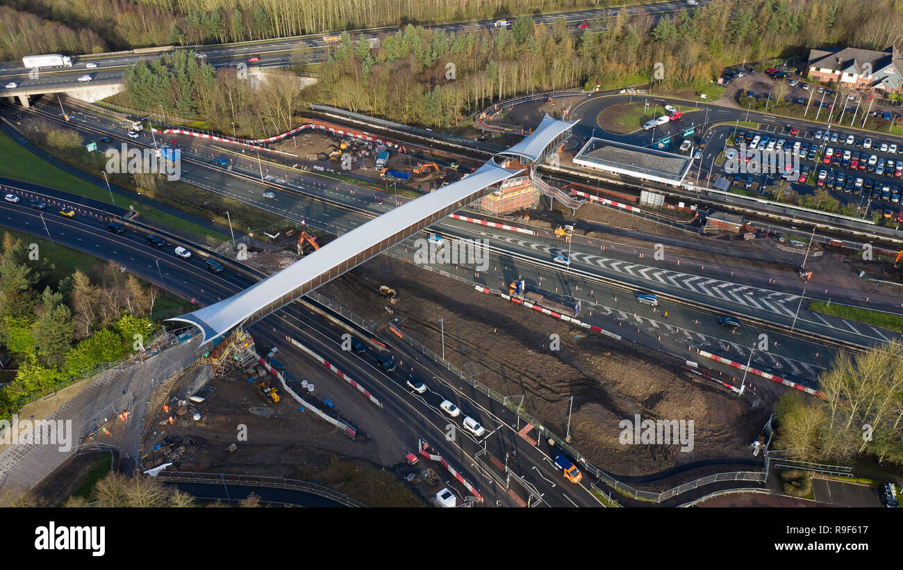 Aerial view of Telford in Shropshire with the new railway station ...