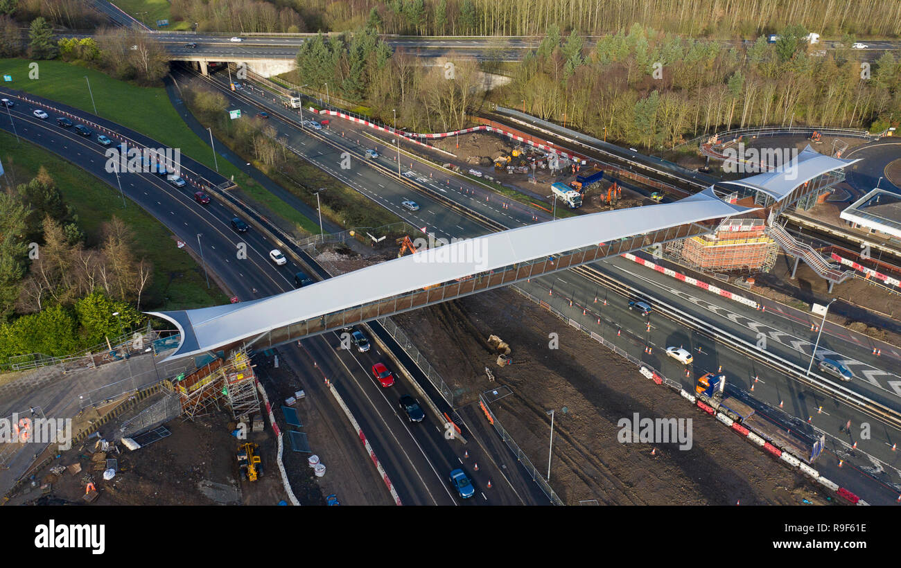 Aerial view of Telford in Shropshire with the new railway station ...