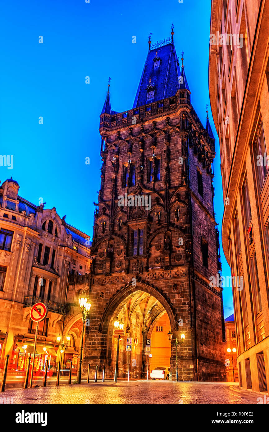 The Power Gate of Prague, a famous tower in the Old City Stock Photo ...