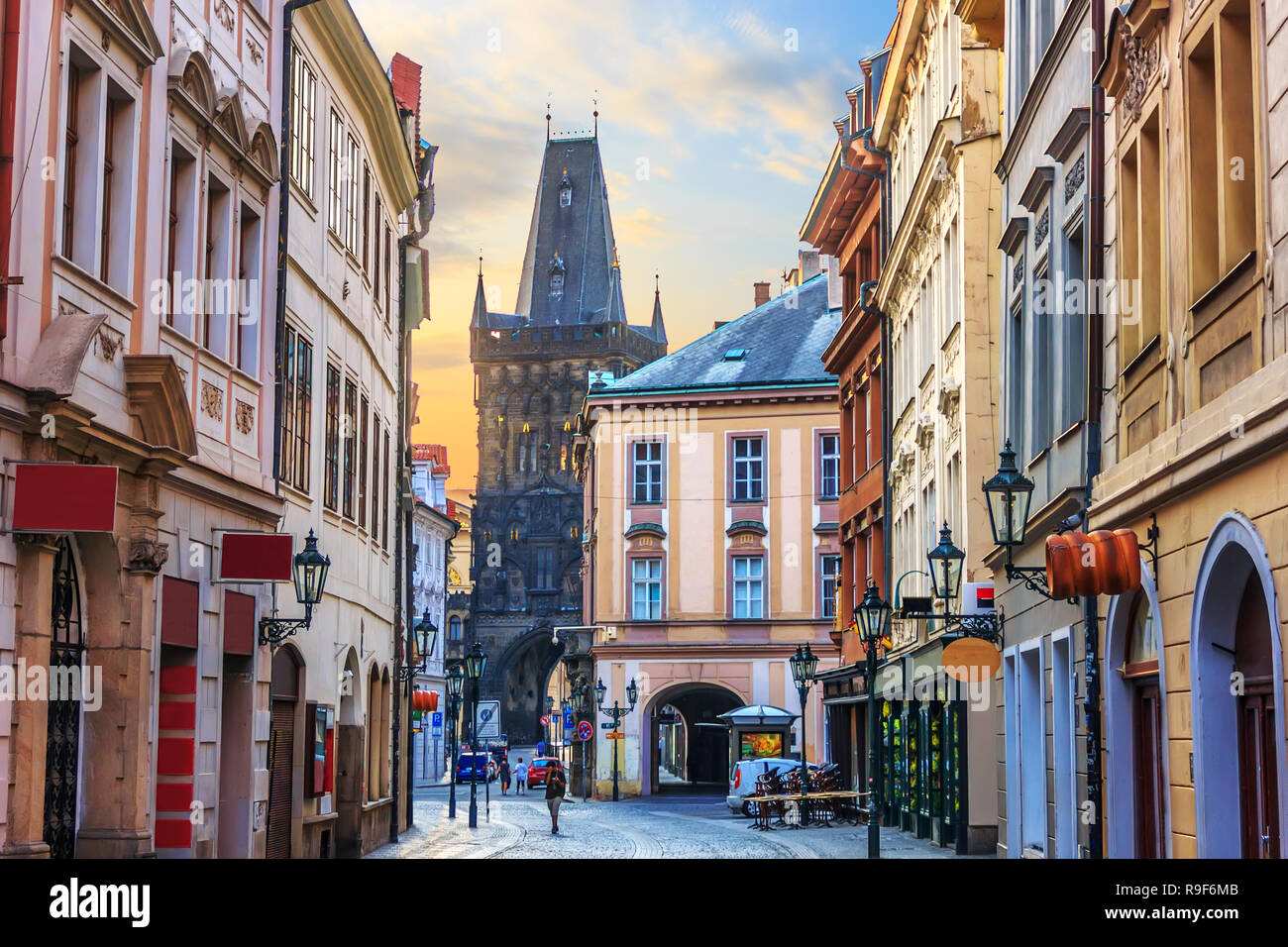 Prague street Celetna, part of the Royal Route close to the Powd Stock ...