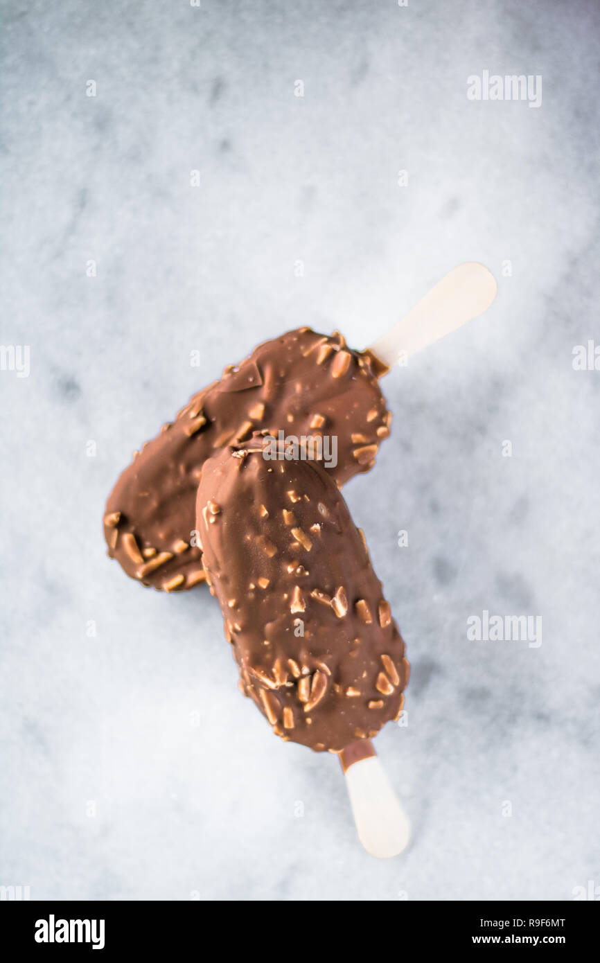 chocolate almond ice cream - pastry and sweet food styled concept ...