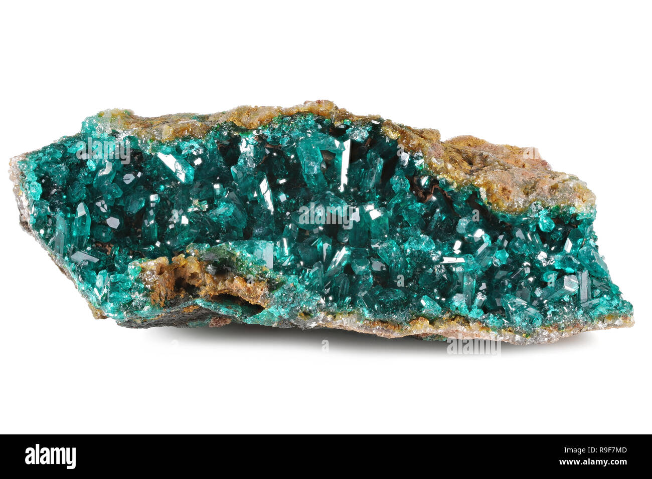 dioptase crystal cluster from Kimbedi, DR Congo isolated on white ...