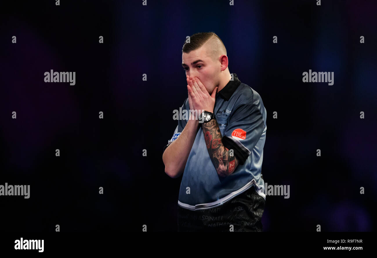 Nathan Aspinall celebrates defeating Kyle Anderson during day eleven of ...