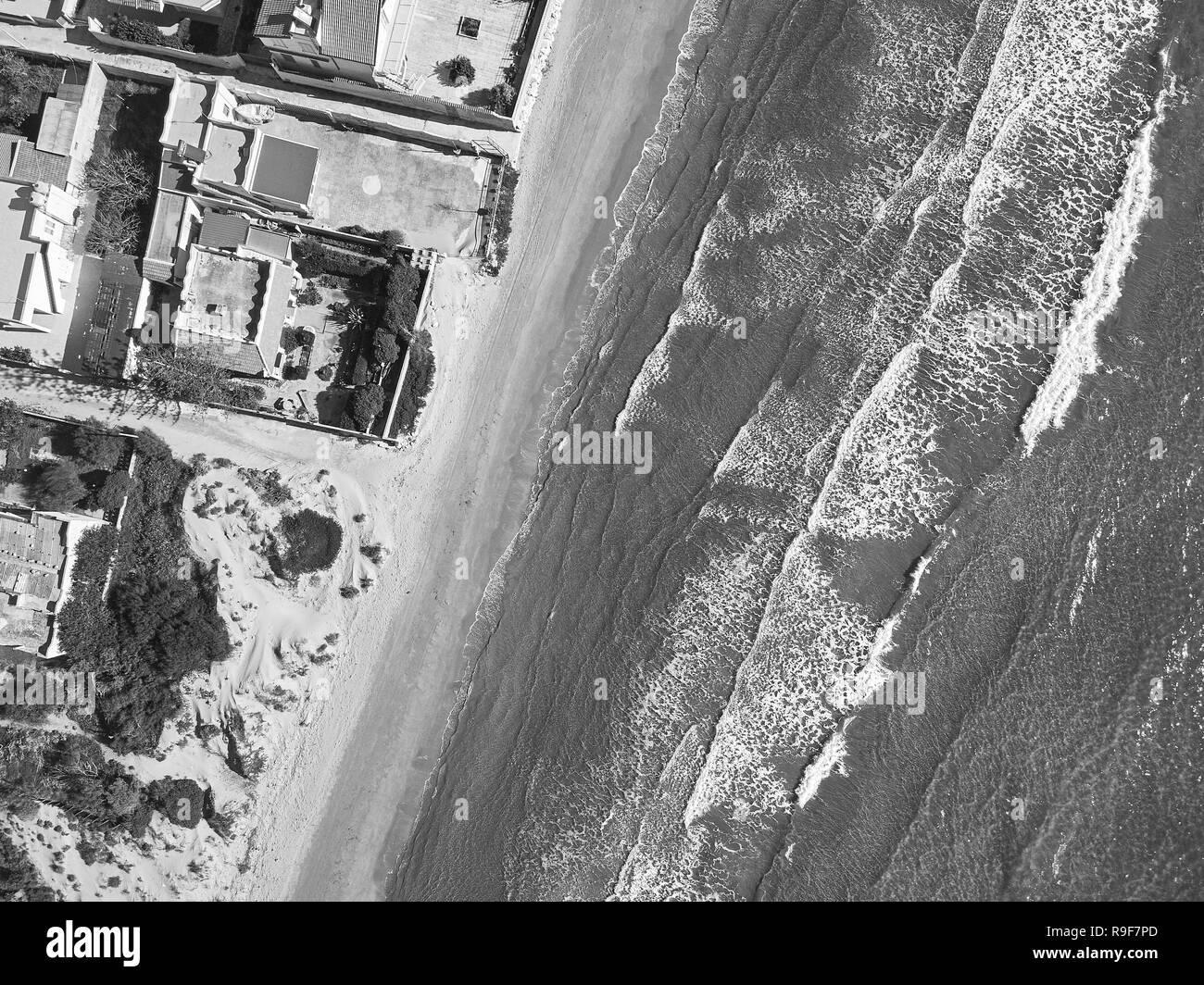 Aerial view of Granelli Beach, a seaside place in Sicily. The shot is ...
