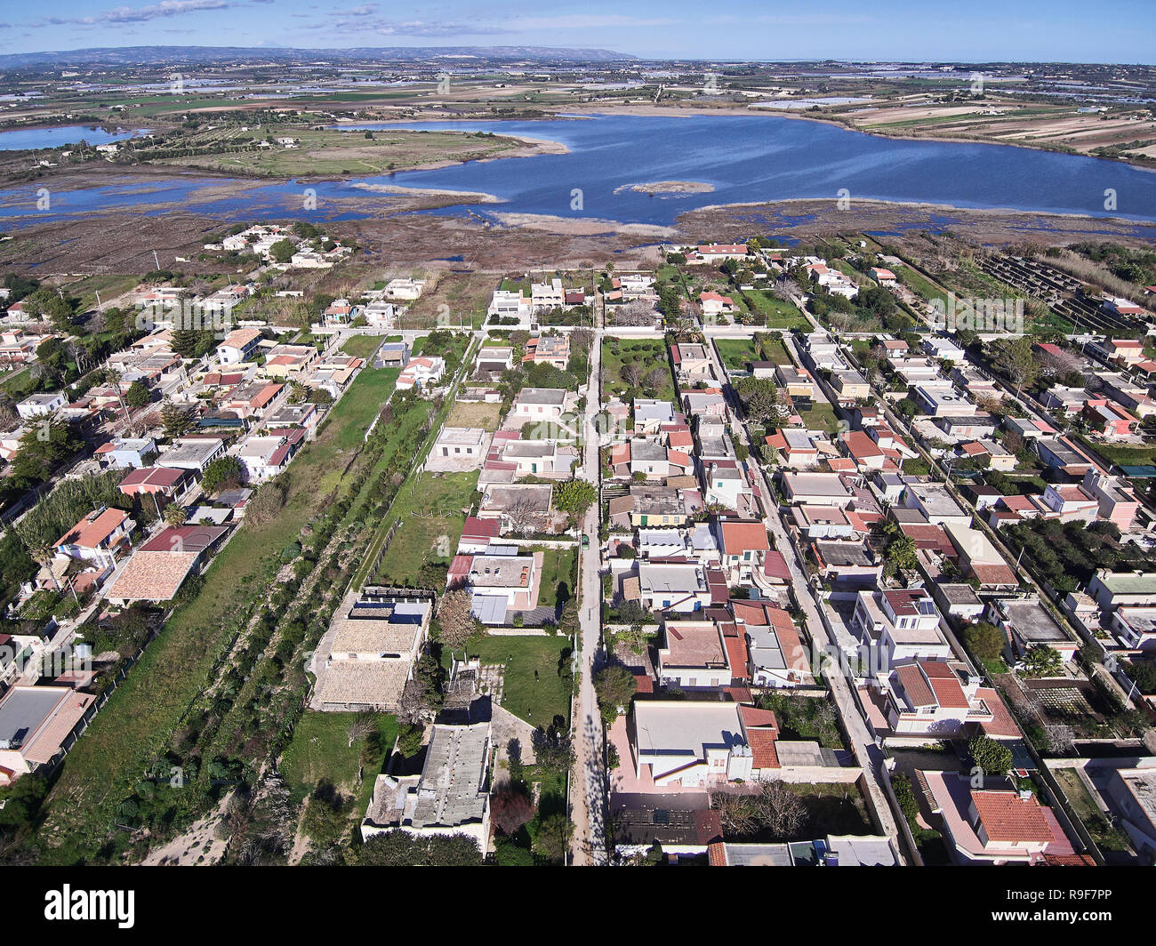 Aerial view of Granelli Beach, a seaside place in Sicily. The shot is ...