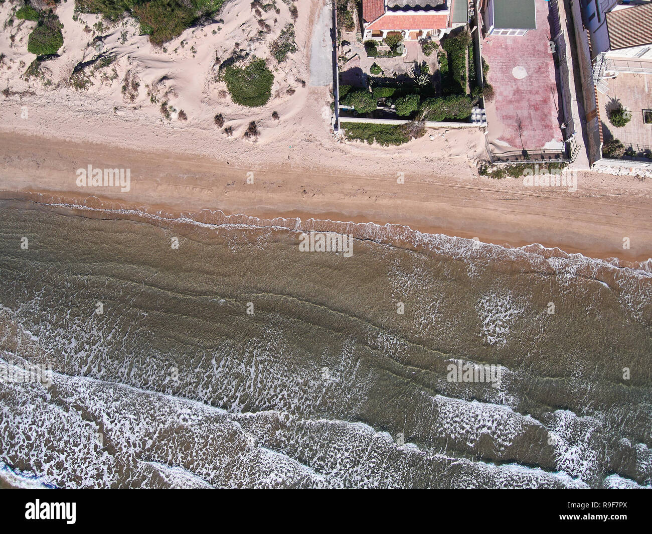 Aerial view of Granelli Beach, a seaside place in Sicily. The shot is ...