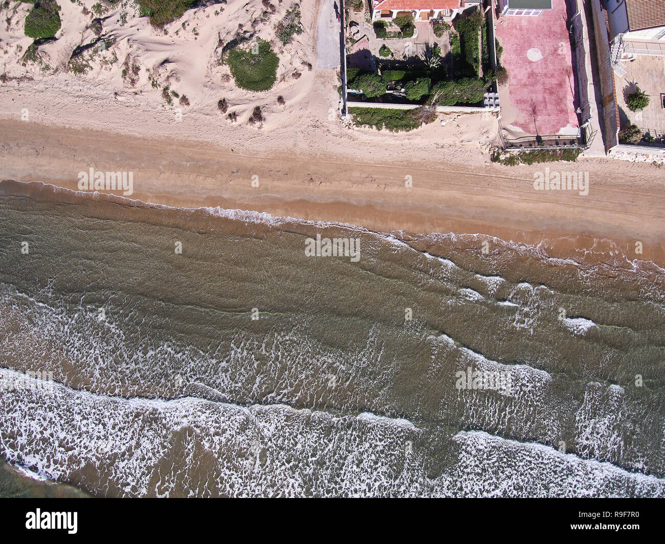 Aerial view of Granelli Beach, a seaside place in Sicily. The shot is ...