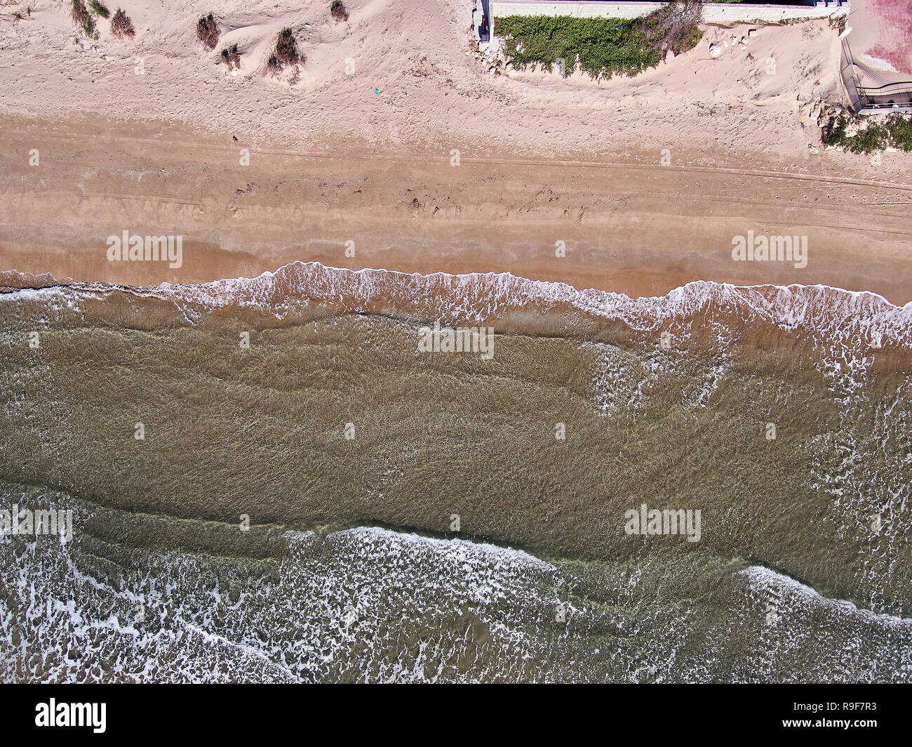 Aerial view of Granelli Beach, a seaside place in Sicily. The shot is ...
