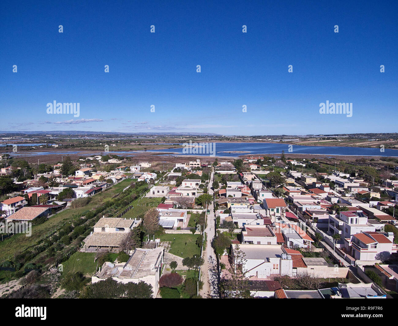 Aerial view of Granelli Beach, a seaside place in Sicily. The shot is ...