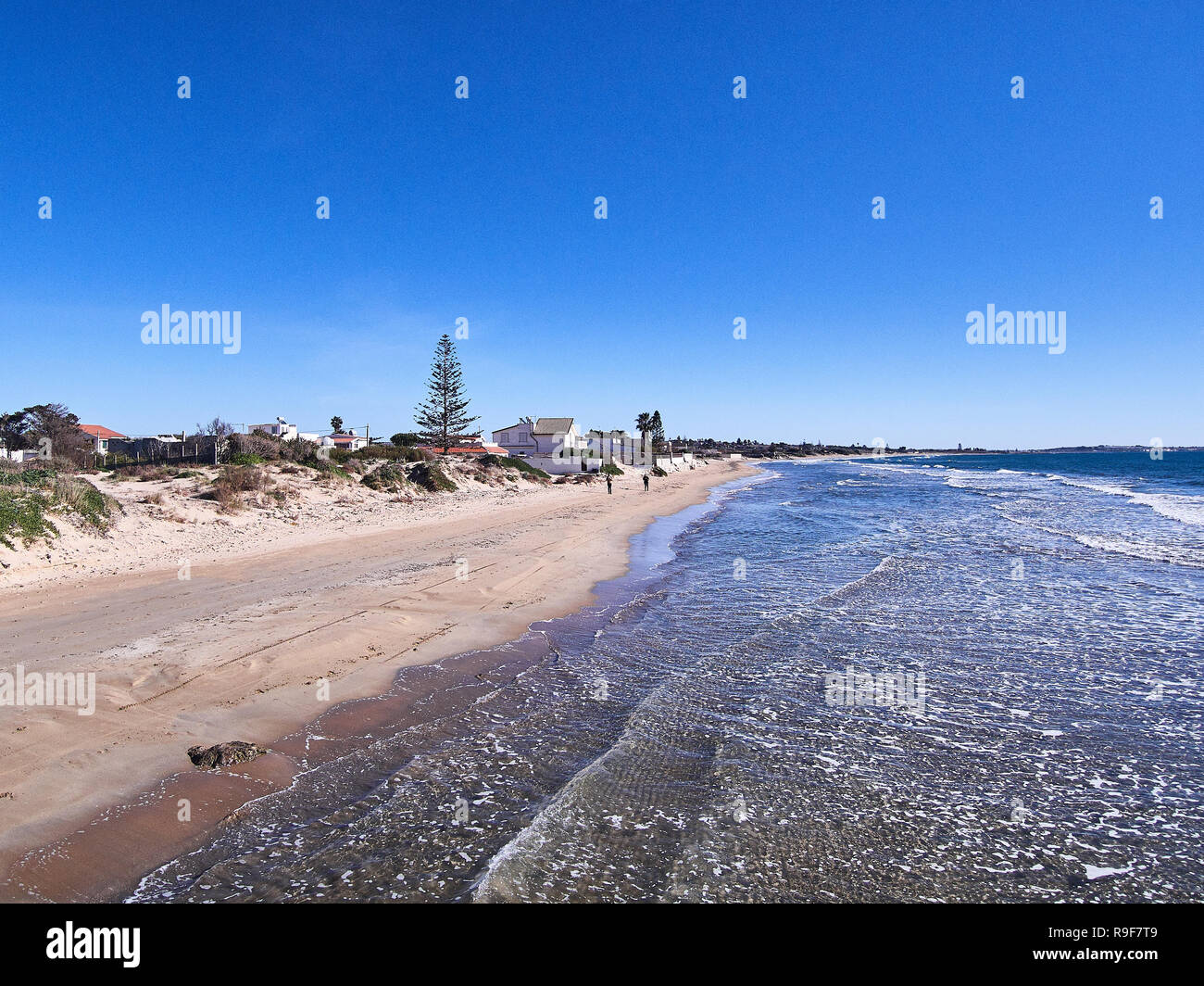 Aerial view of Granelli Beach, a seaside place in Sicily. The shot is ...