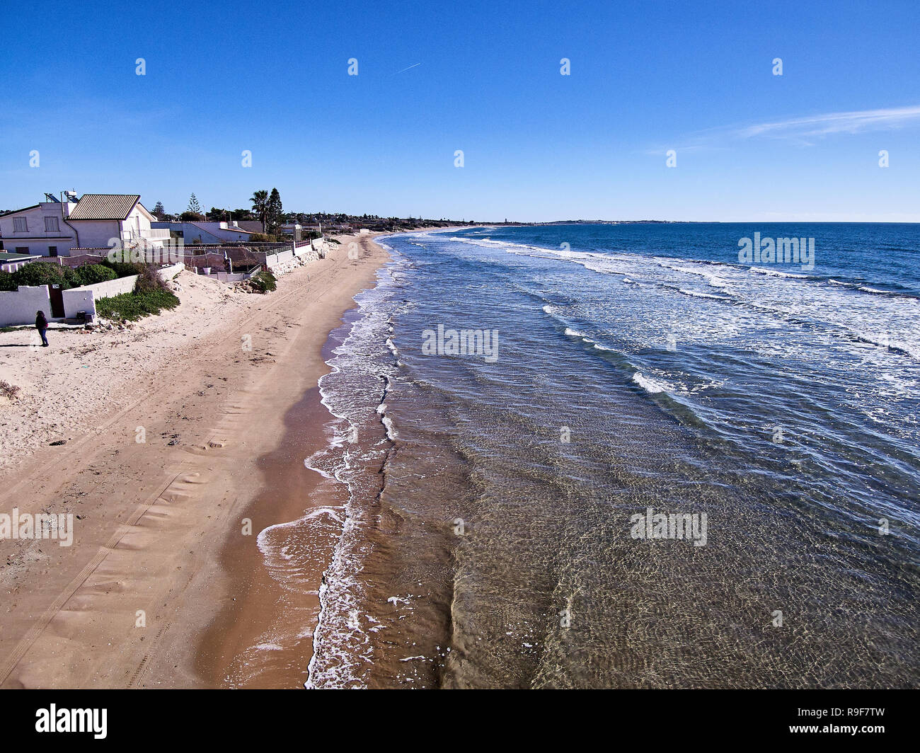 Aerial view of Granelli Beach, a seaside place in Sicily. The shot is ...