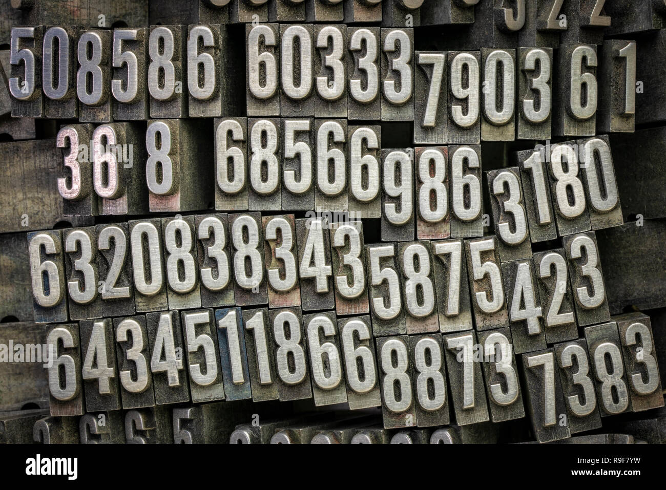 random numbers in old, grunge, dusty letterpress metal type Stock Photo ...