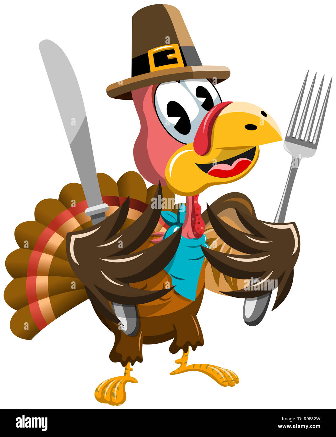 Thanksgiving Cartoon Turkey holding fork and knife isolated Stock Photo ...