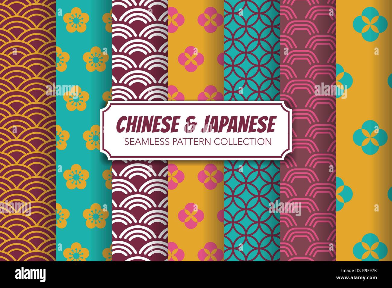 Chinese and Japanese Seamless Pattern Set. Vector illustration Stock ...