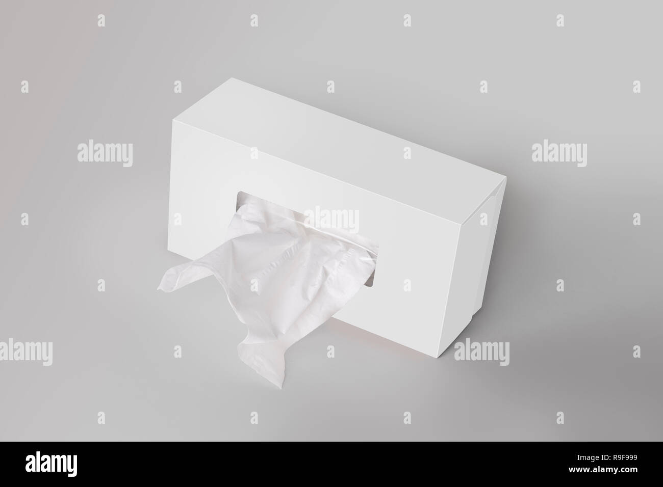 White blank tissue box on gray background with facial tissue, for print ...
