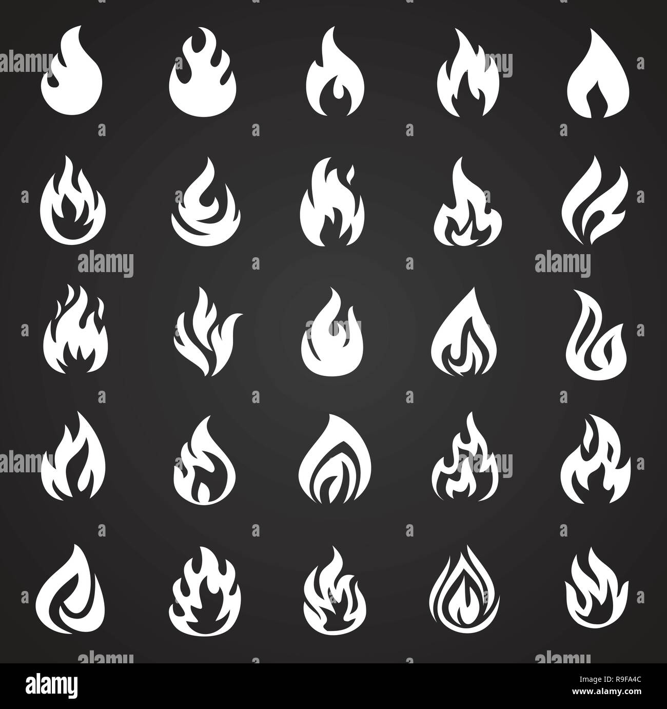 Flame icon set on black background for graphic and web design, Modern ...