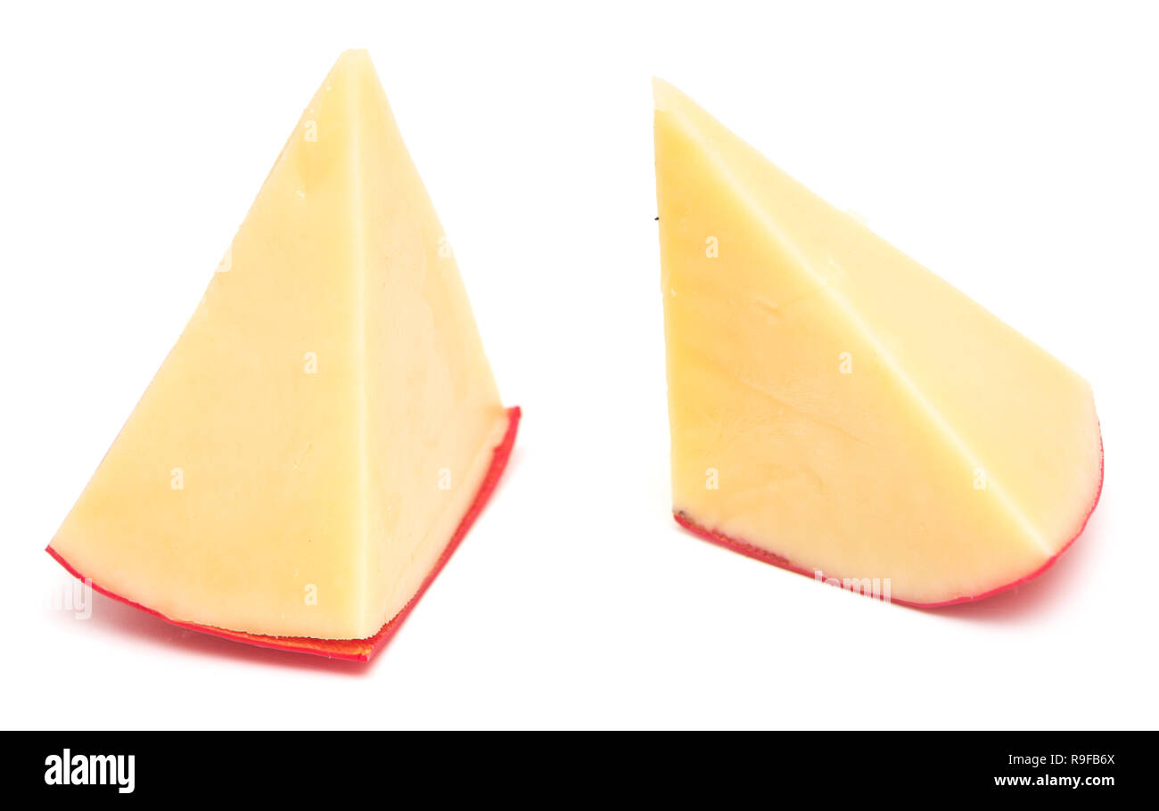 Two pieces of cheese isolated on white background Stock Photo - Alamy