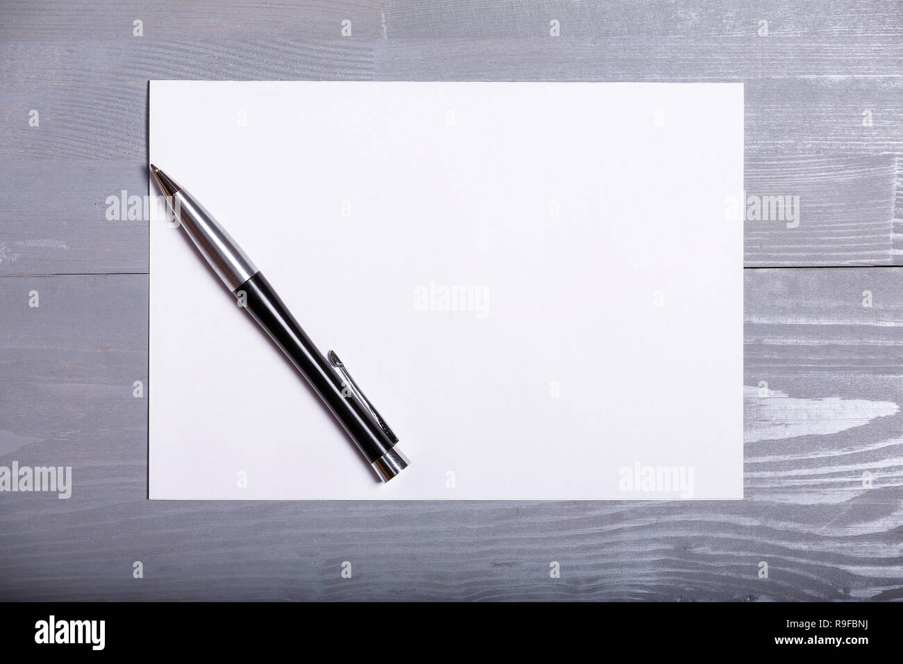 Old vintage elegant business pen letter sheet paper grey wooden ...