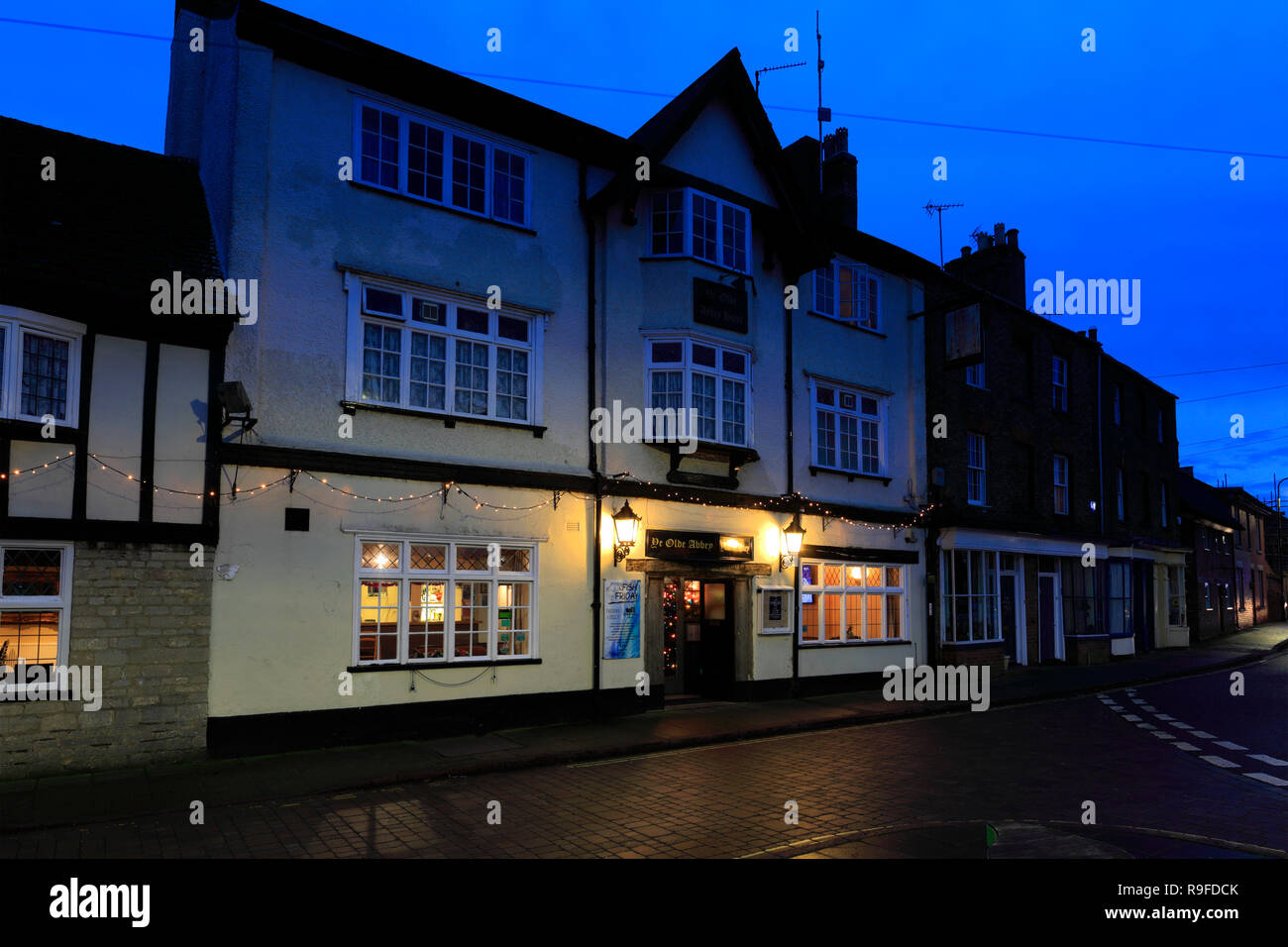 The Abbey Hotel at Night, Crowland town, Lincolnshire, England, UK ...