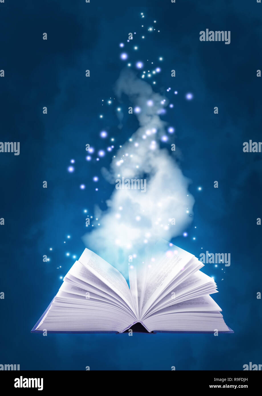 Set - books of four elements. Book of air magic Stock Photo - Alamy