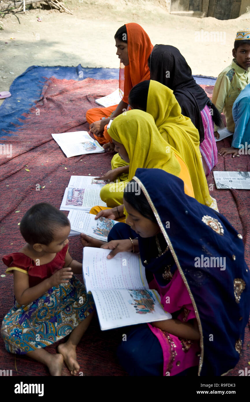 Varanasi / India 20 September 2011 Muslim girls learning lessons at ...