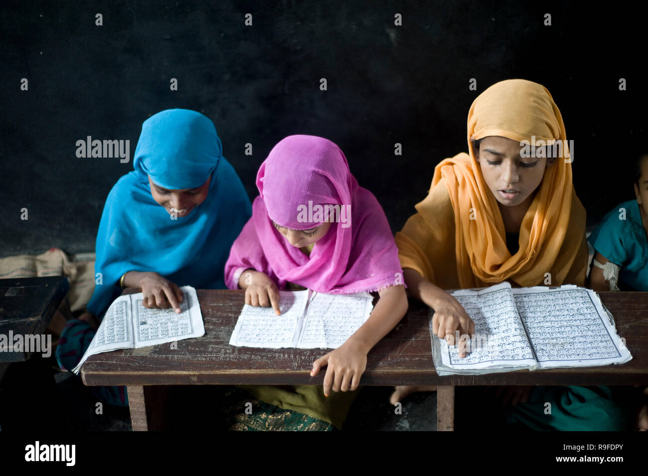 Varanasi / India 20 September 2011 Muslim girls learning lessons at ...