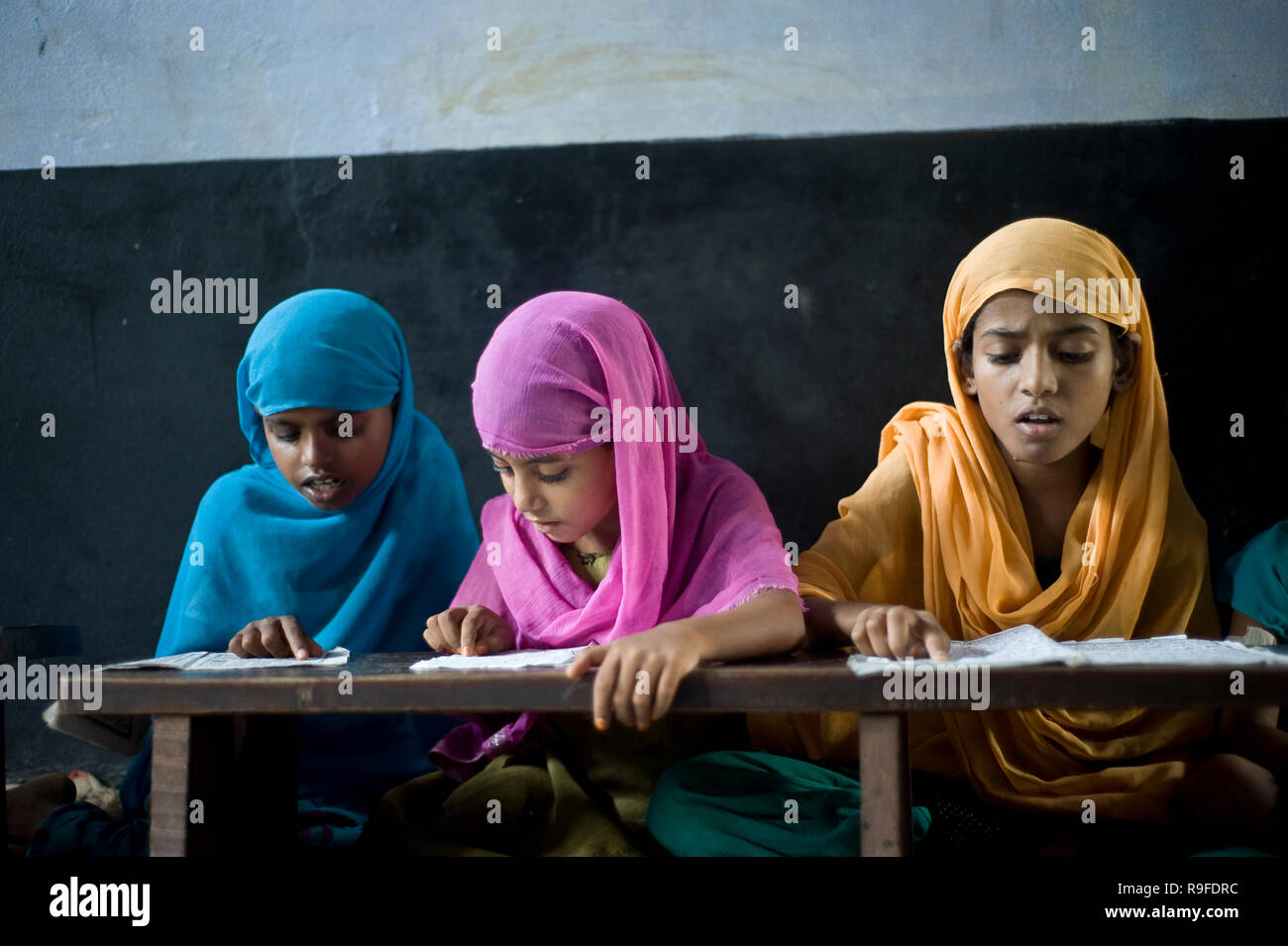 Varanasi / India 20 September 2011 Muslim girls learning lessons at ...