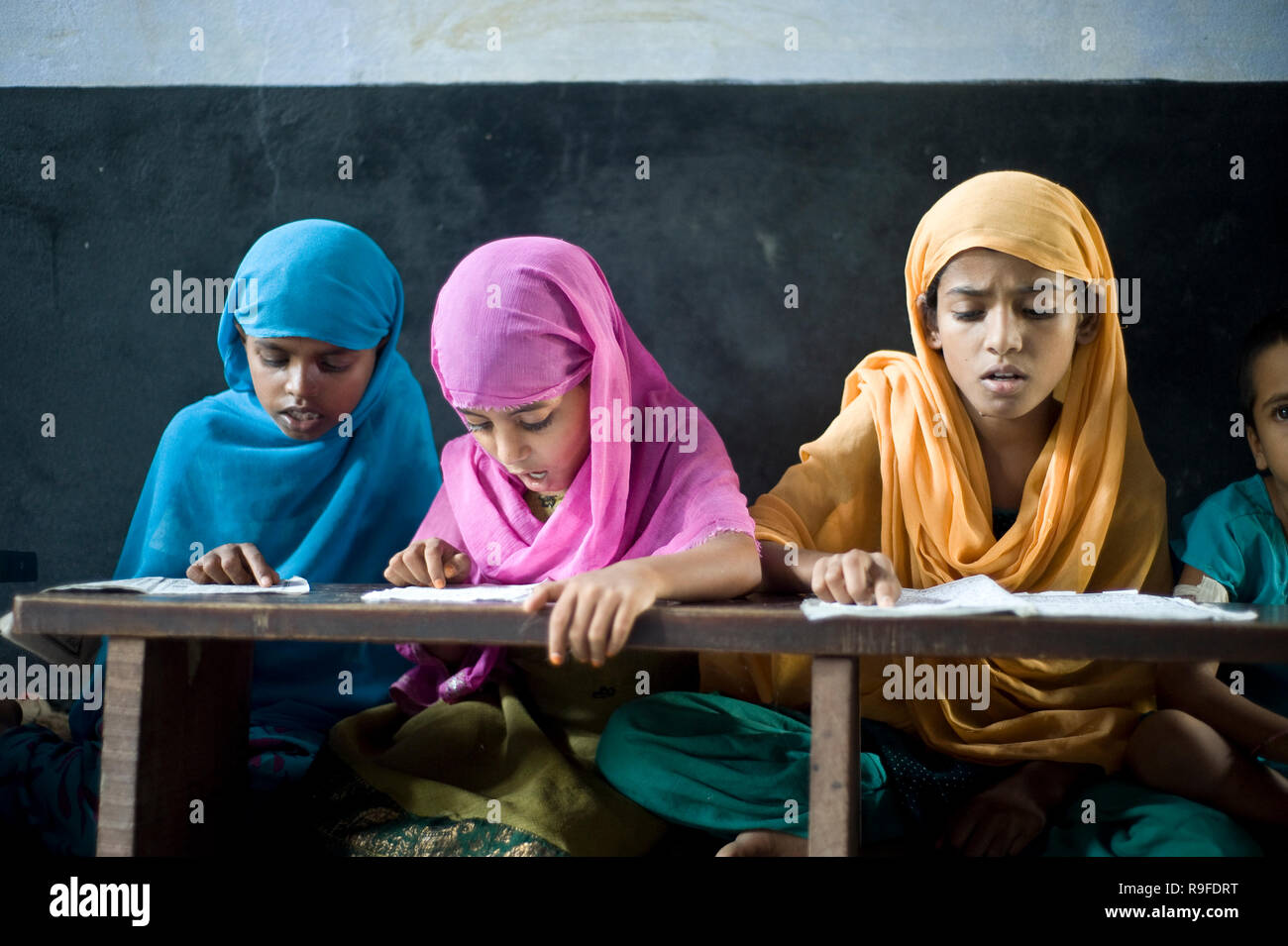 Varanasi / India 20 September 2011 Muslim girls learning lessons at ...