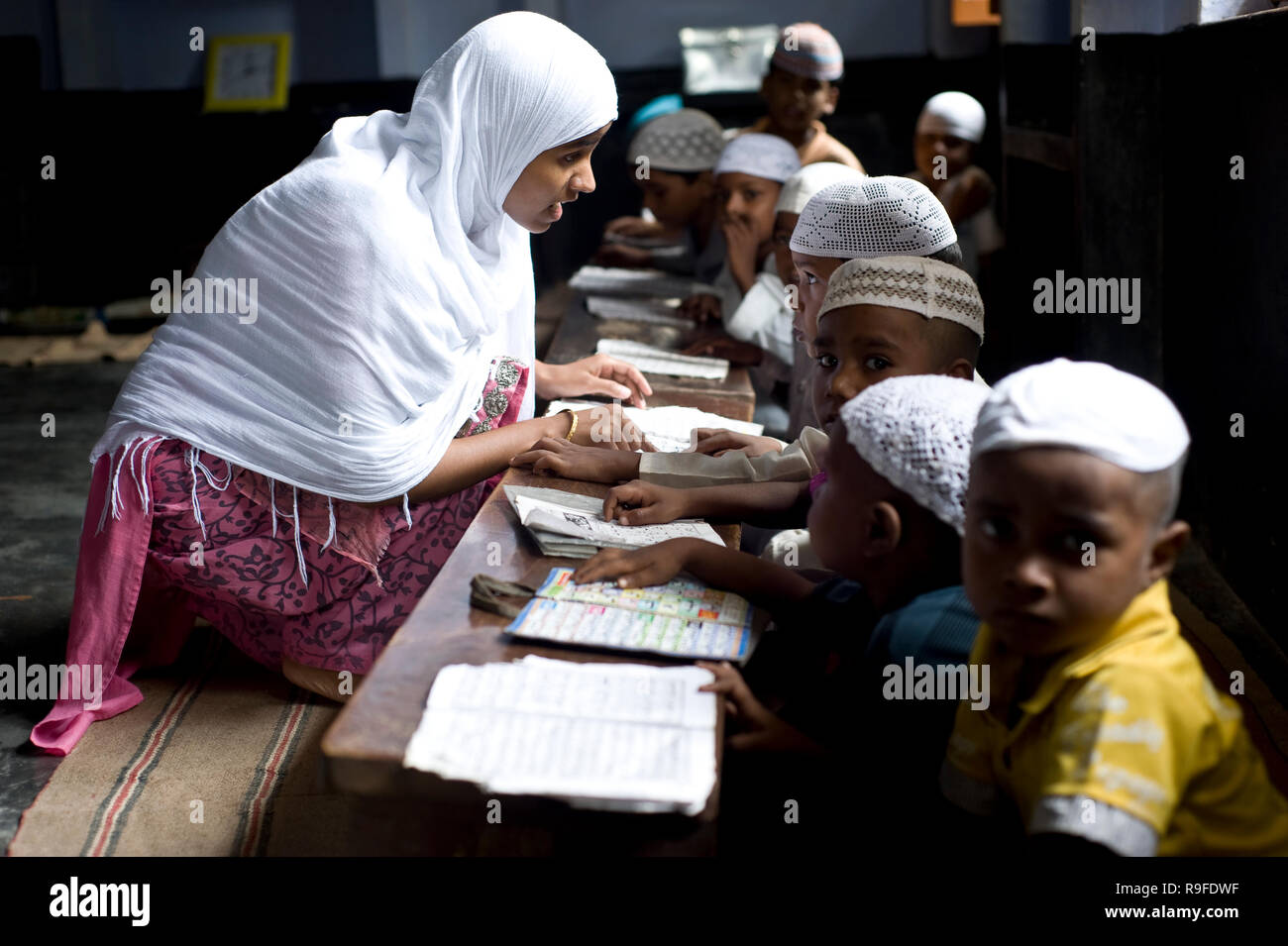 Varanasi / India 20 September 2011 Muslim teacher with children in ...