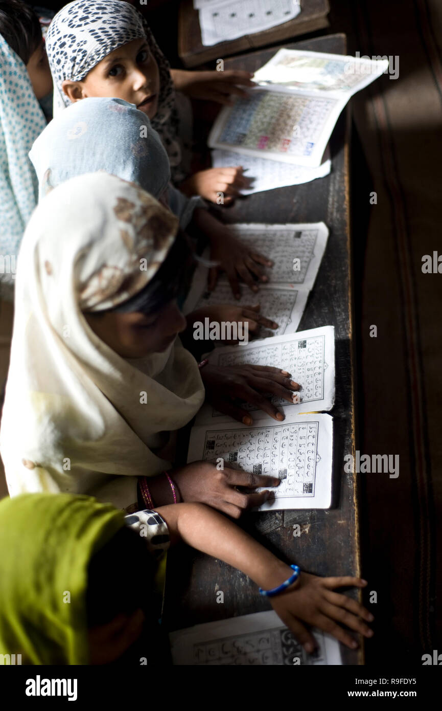Varanasi / India 20 September 2011 Muslim girls learning lessons at ...