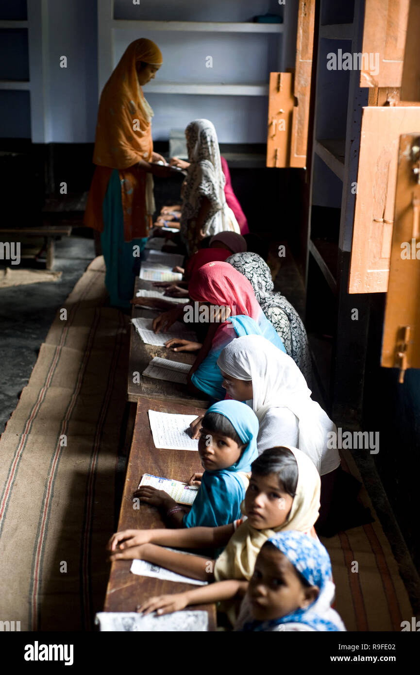 Varanasi / India 20 September 2011 Muslim girls learning lessons at ...