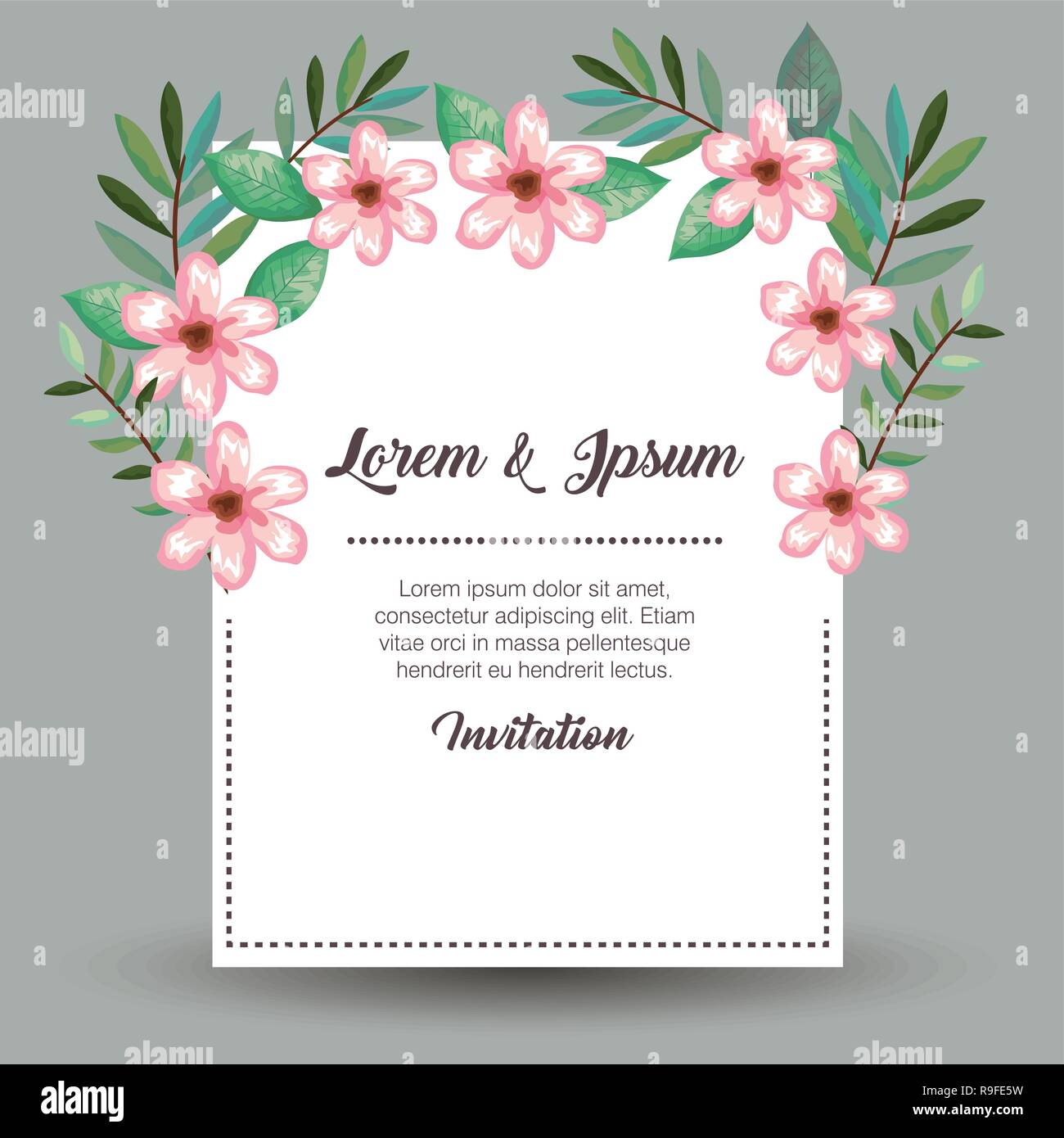 invitation card with beautiful flowers and leafs Stock Vector Image ...