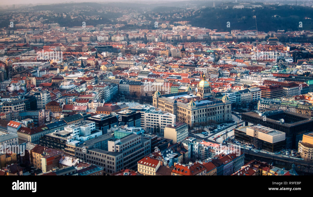 Prague Aerial view, clouds, sunshine roofs Stock Photo - Alamy