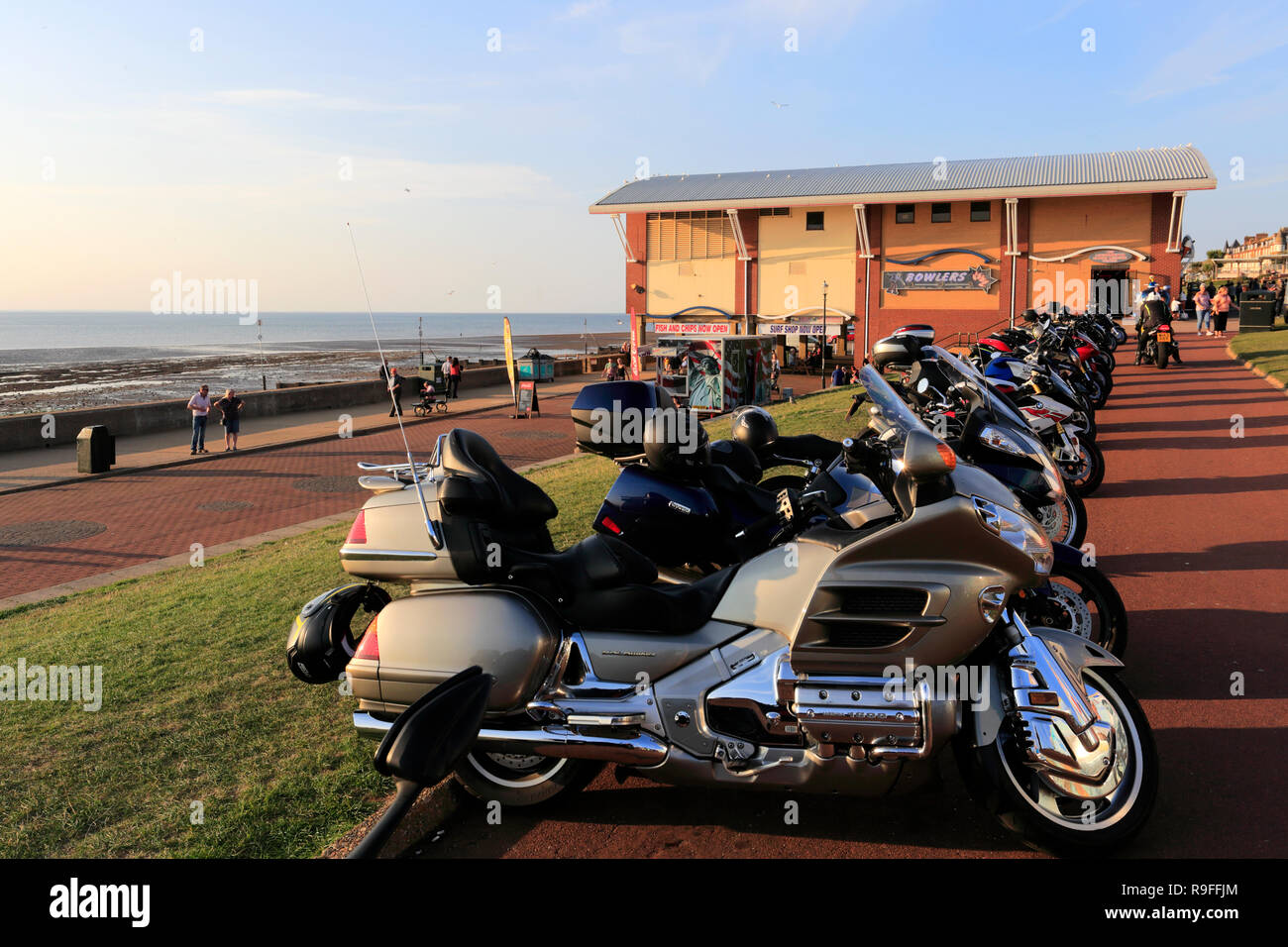 Motorbikes on the Esplanade gardens, Cliff Parade, Hunstanton town ...