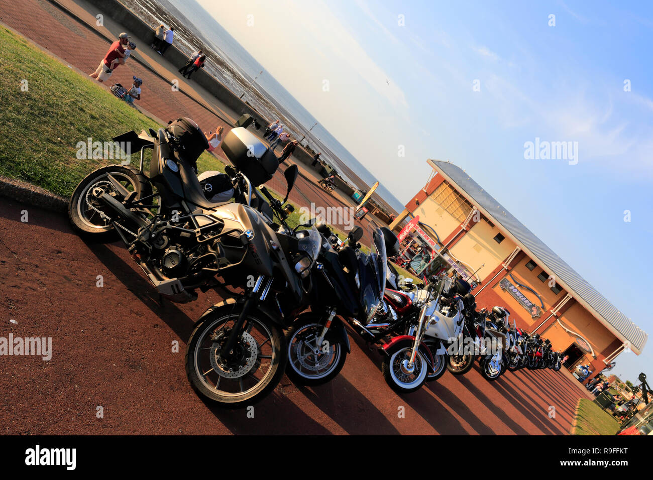 Motorbikes on the Esplanade gardens, Cliff Parade, Hunstanton town ...