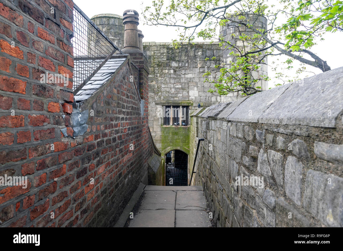 Elevated walkway on York City Walls, (Bar Walls or Roman walls ...