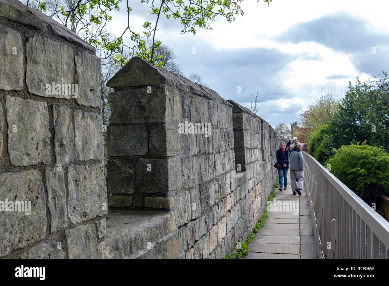 Elevated walkway on York City Walls, (Bar Walls or Roman walls ...