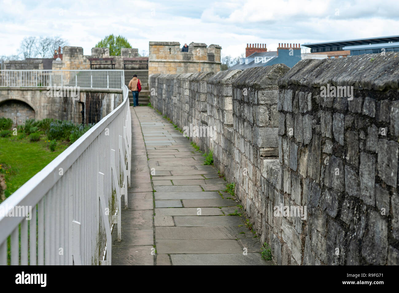 Elevated walkway on York City Walls, (Bar Walls or Roman walls ...