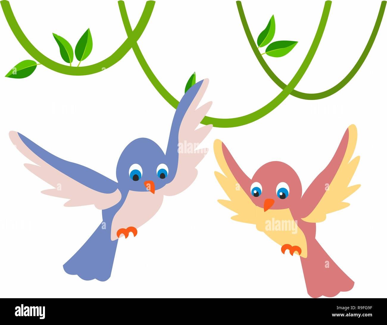 Set of cute little colorful birds isolated on white background Stock ...