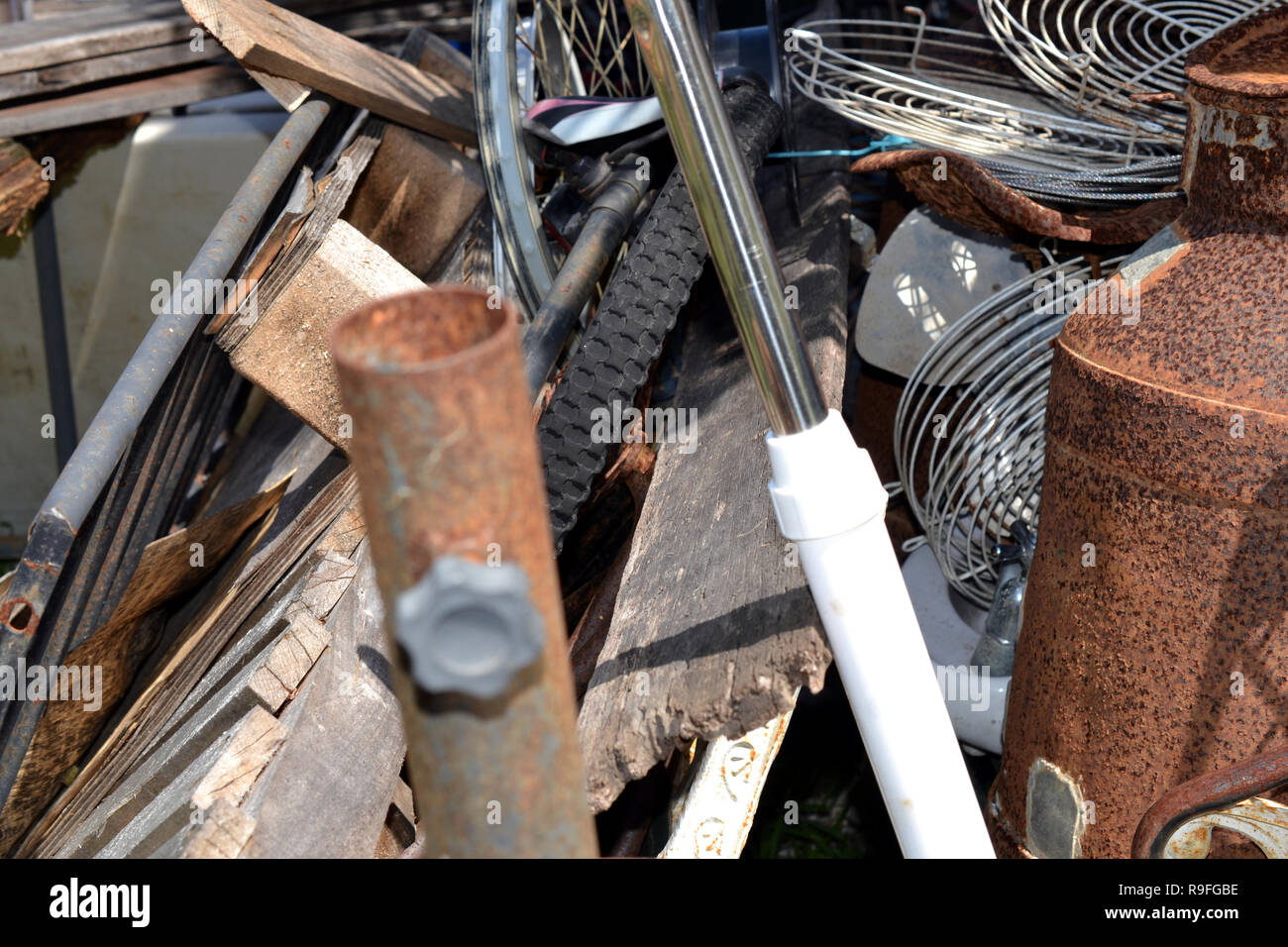 Random Junk in a hoarders backyard Stock Photo - Alamy