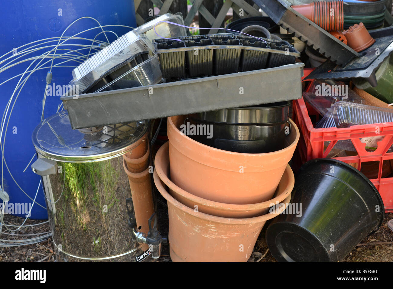 Random Junk in a hoarders backyard Stock Photo - Alamy