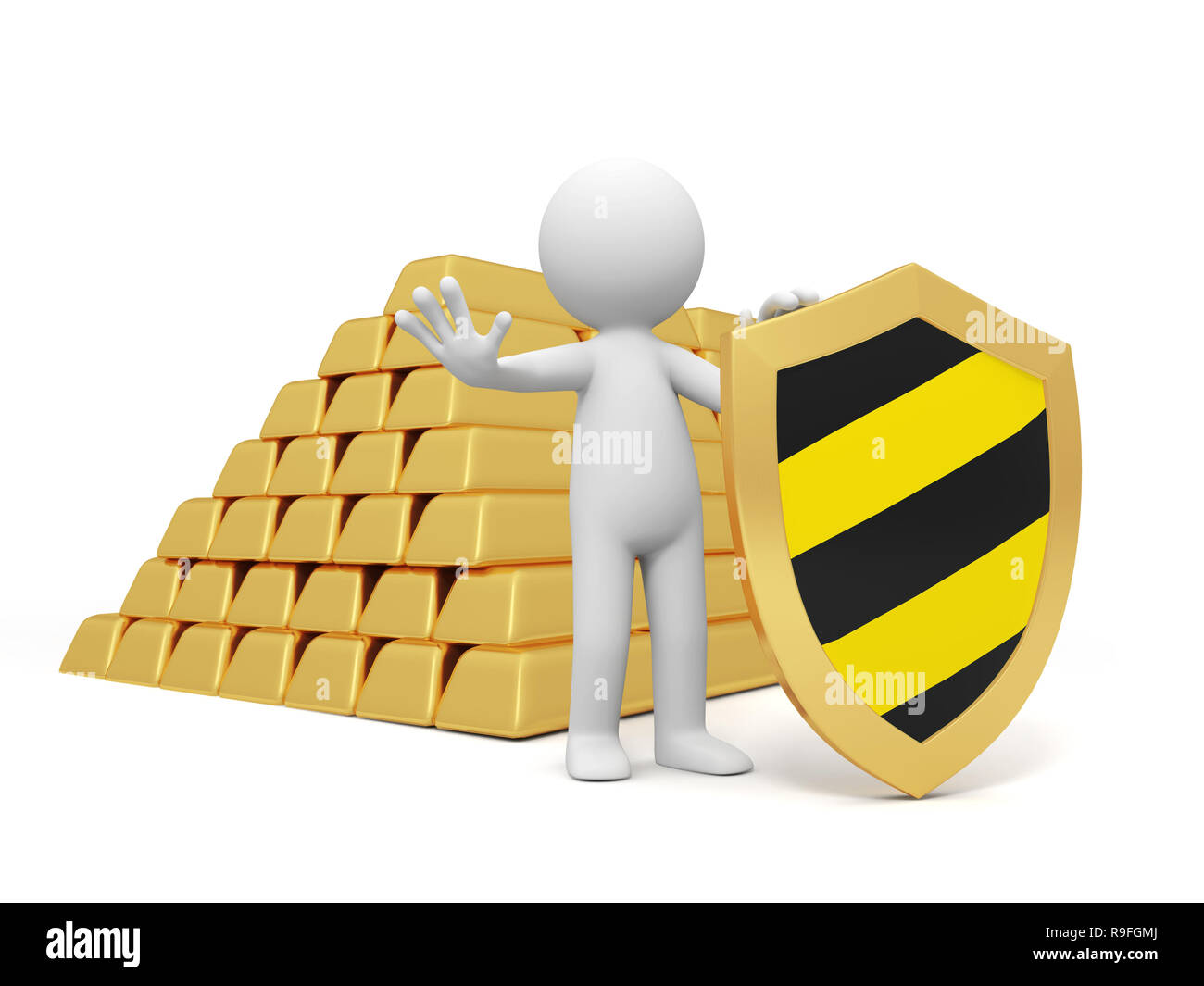 Gold,money,a people is to protect the gold using a shield Stock Photo ...