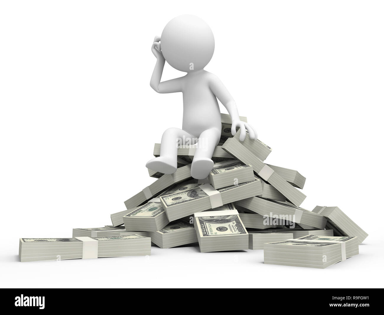 Dollar,think,a person sitting on bundles of dollars, thinking Stock ...