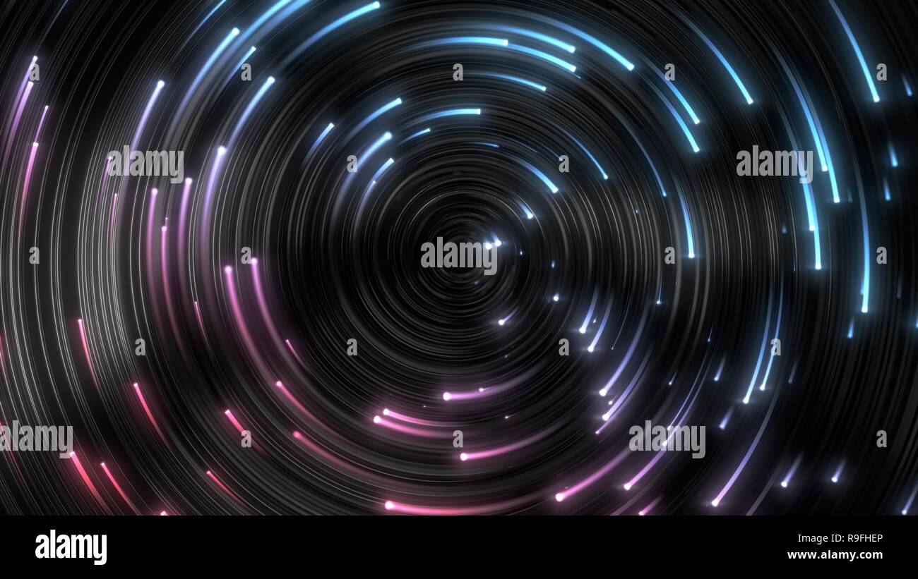 black strings with glowing pink and blue heads in dark. 3d illustration ...