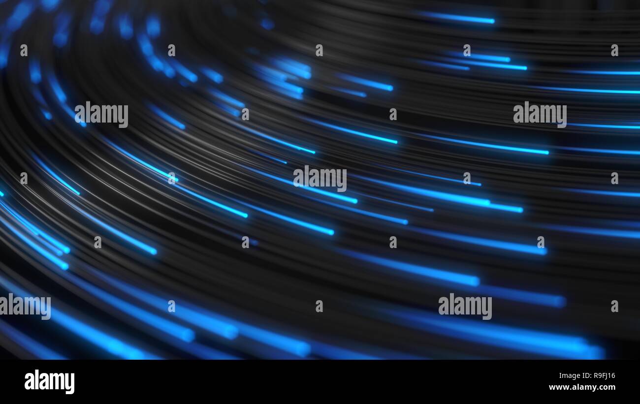 black strings with glowing blue heads in dark. 3d illustration Stock ...