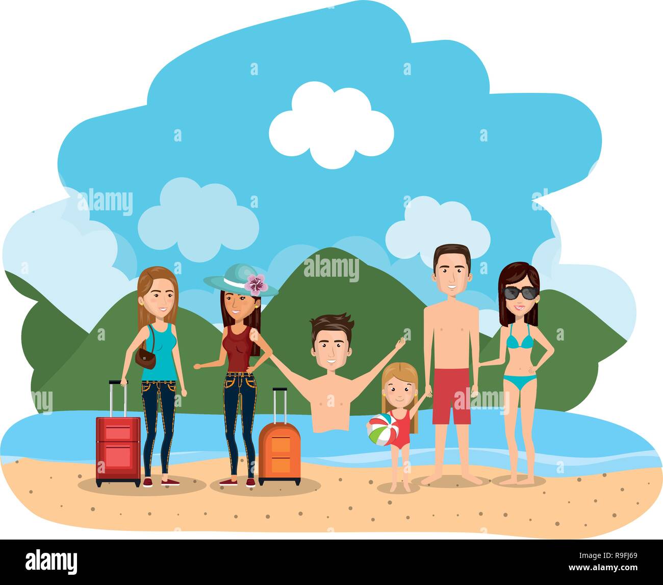 Family relaxing together beach Stock Vector Images - Alamy