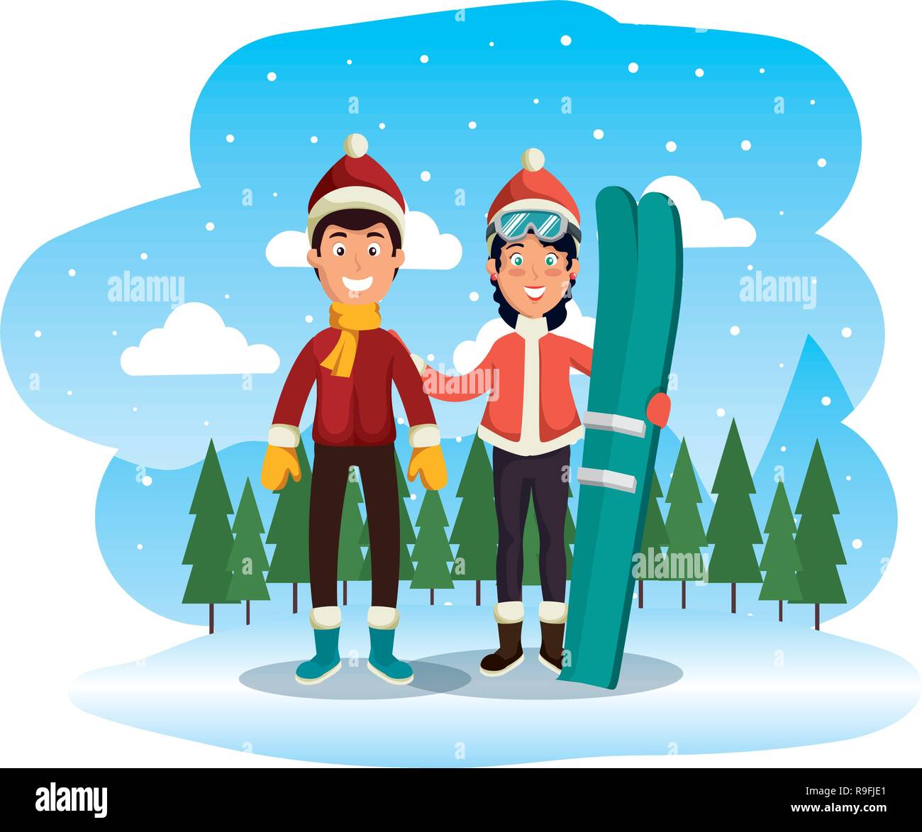 sport couple in snowboard scene Stock Vector Image & Art - Alamy